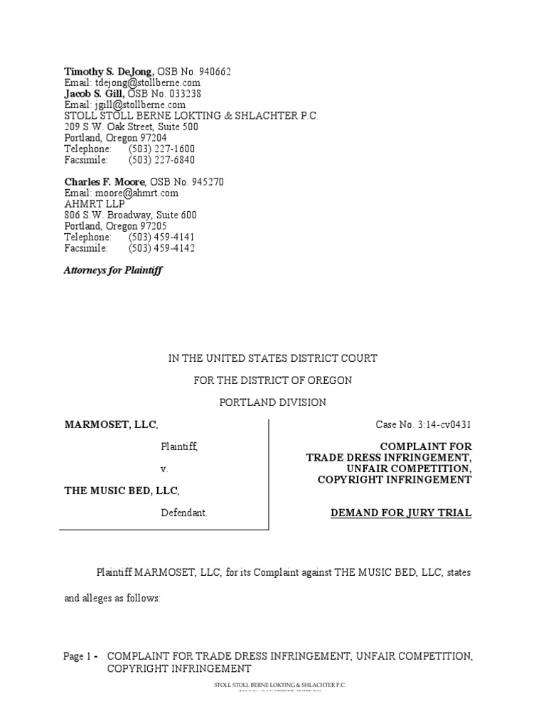 Marmoset Complaint | PDF | Trade Dress | Copyright Infringement
