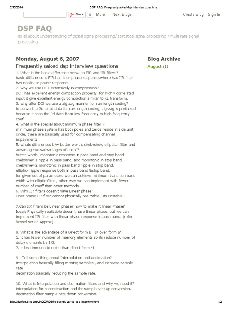 DSP FAQ - Frequently Asked DSP Interview Questions | PDF | Digital Signal Processing | Filter ...