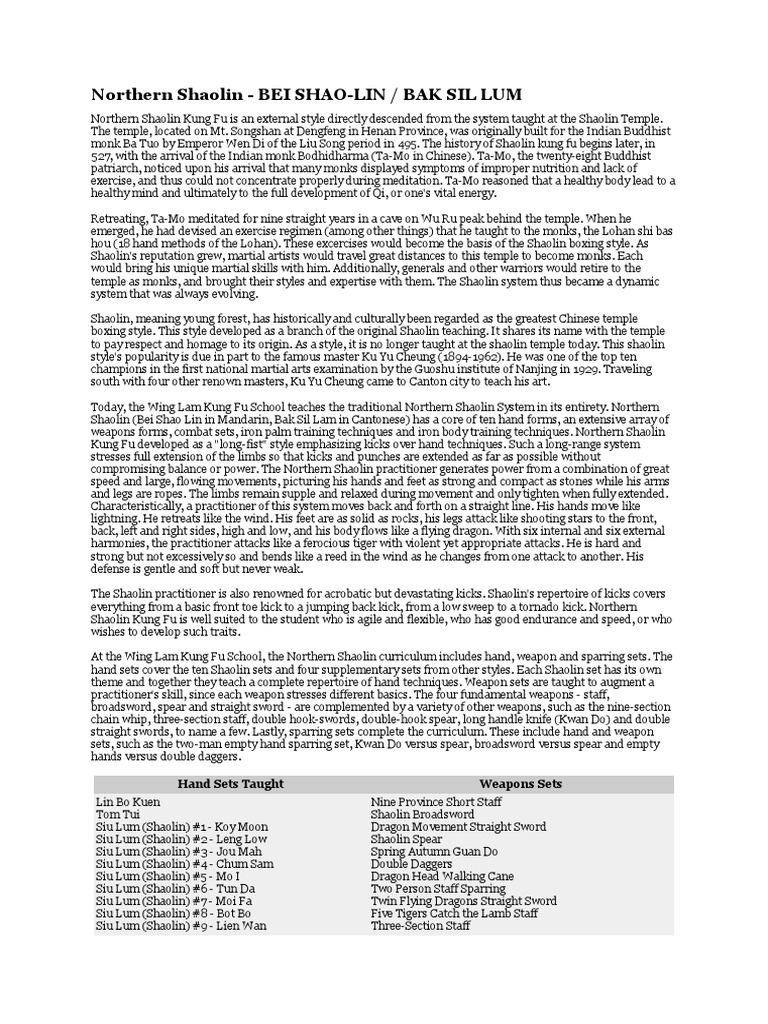 Northern Shaolin-Bak Sil Lum | PDF | Chinese Martial Arts | Shaolin ...
