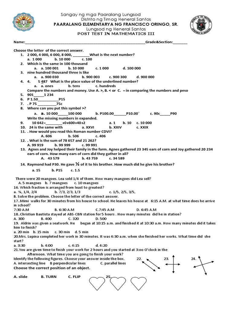 Post Test in Math III (1) | Physics & Mathematics | Mathematics