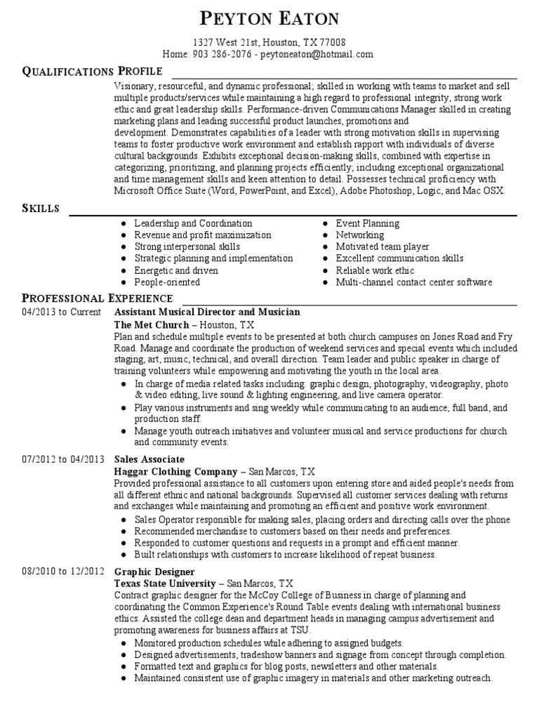 Peyton Eaton Resume Page 1 | PDF | Leadership | Communication
