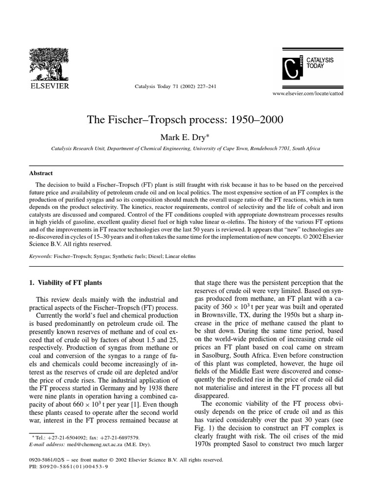 The Fischer Tropsch Process 1950 - 200 - Mark E Dry | PDF ...