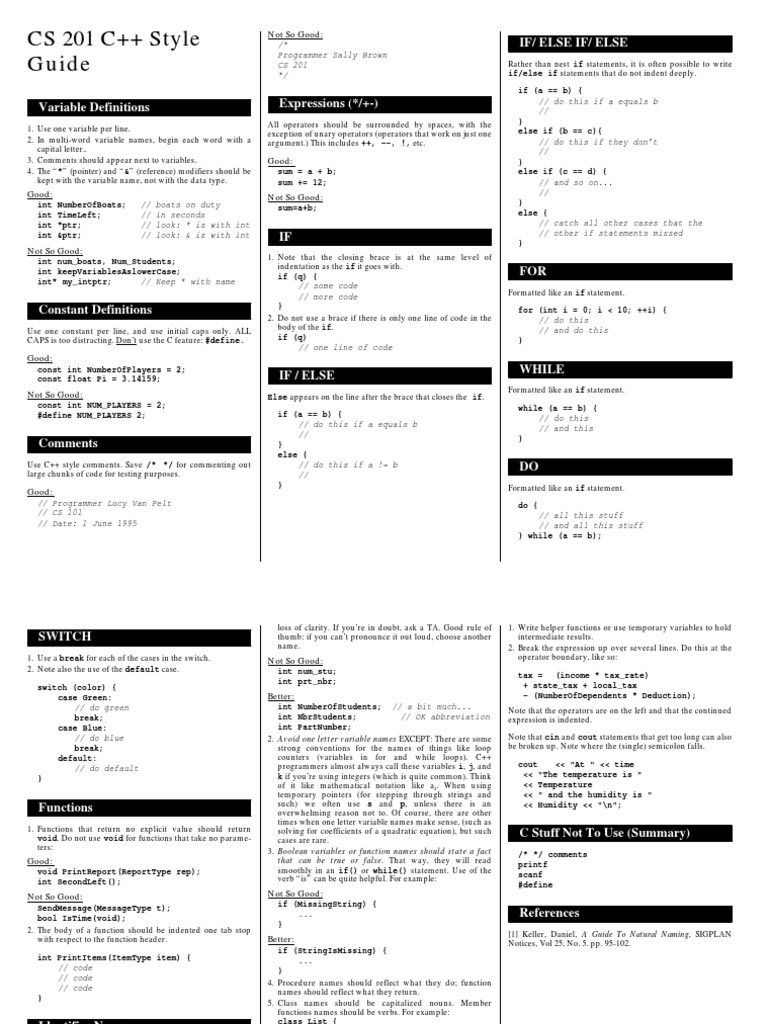 CS 201 C++ Style Guide: If/ Else If/ Else | PDF | Variable (Mathematics) | Areas Of Computer Science