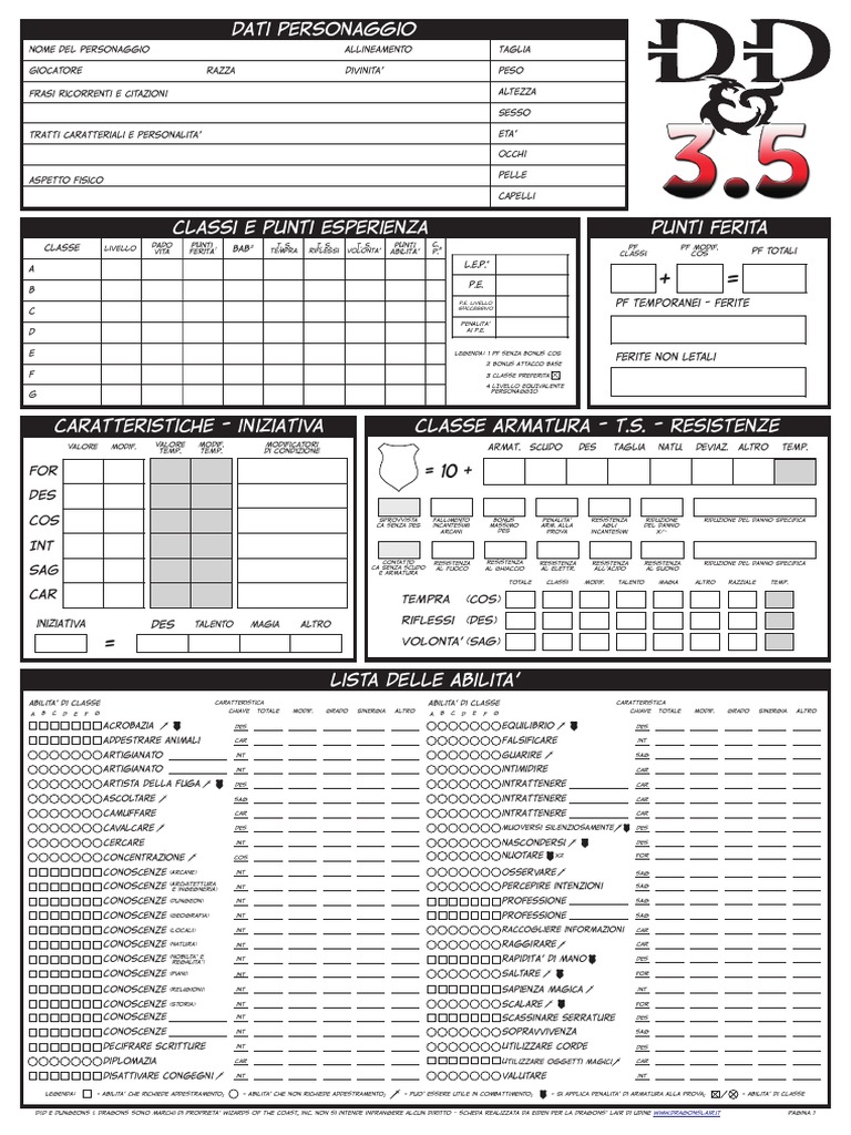 Scheda D&D 3.5 A4 Normale