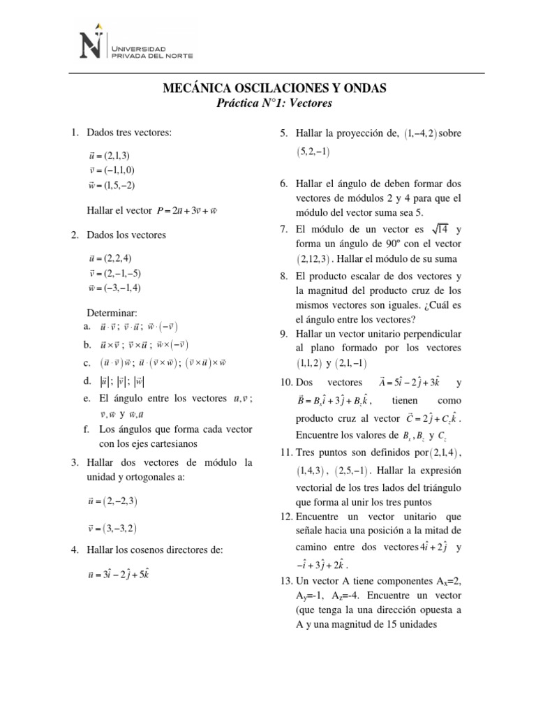 Práctica N°01 - Vectores | PDF | Vector Euclidiano | Espacio
