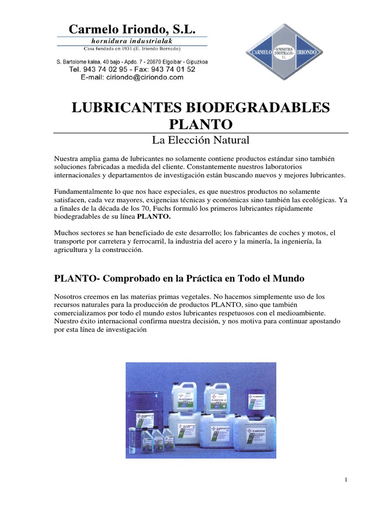 Lubricantes Biodegradables PLANTO | PDF | Lubricante | Petróleo