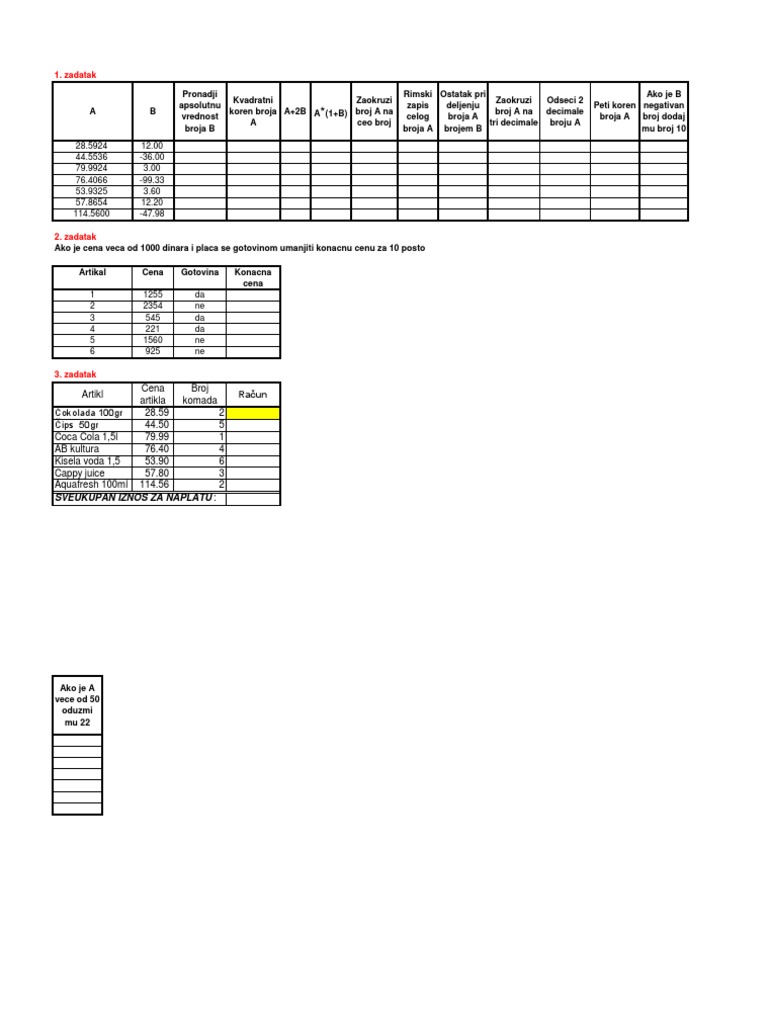Excel Zadaci | PDF