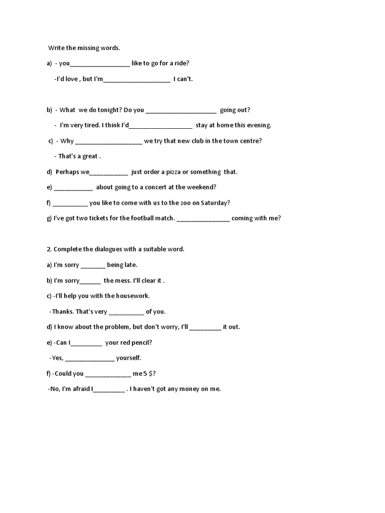 Write The Missing Words Invitations | PDF | Teaching Methods ...
