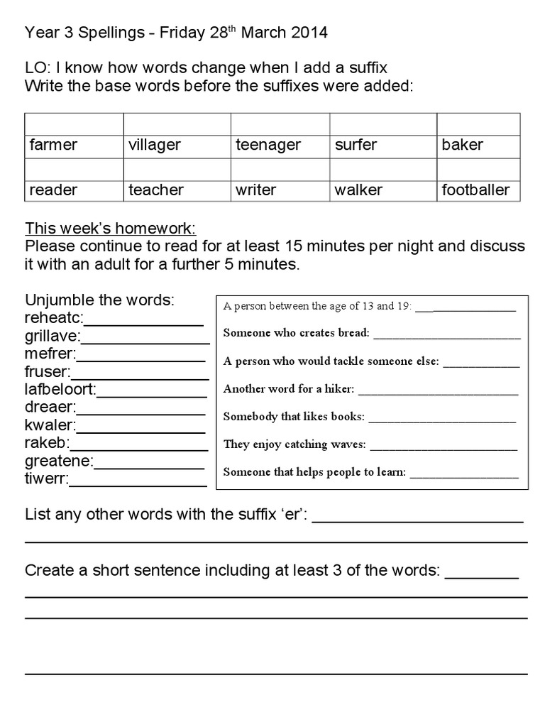 Year 3 Spellings Suffixes Week 5 | PDF | Language Arts & Discipline