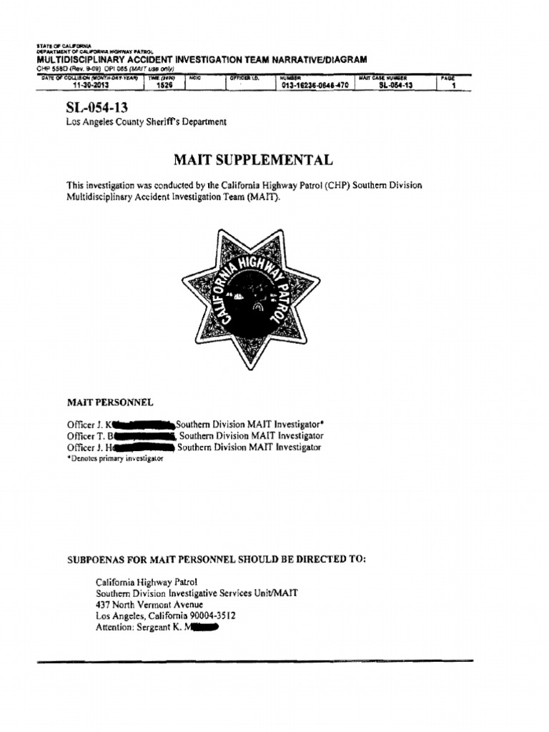 Rodas - Walker CHP MAIT Collision Investigation (Redacted) | PDF ...