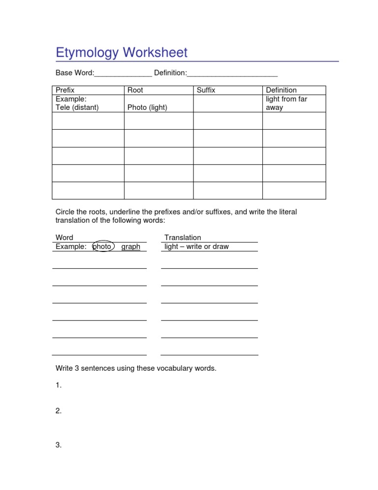 Etymology Worksheet | PDF | Linguistic Morphology | Language Mechanics