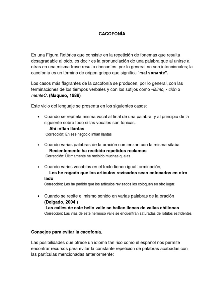 CACOFONÍA | PDF | Filología | Artes del lenguaje y disciplina