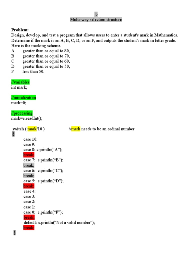 Multi-Way Selection Structure | PDF