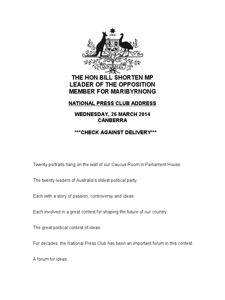 NPC Speech | PDF | Pension | Australia