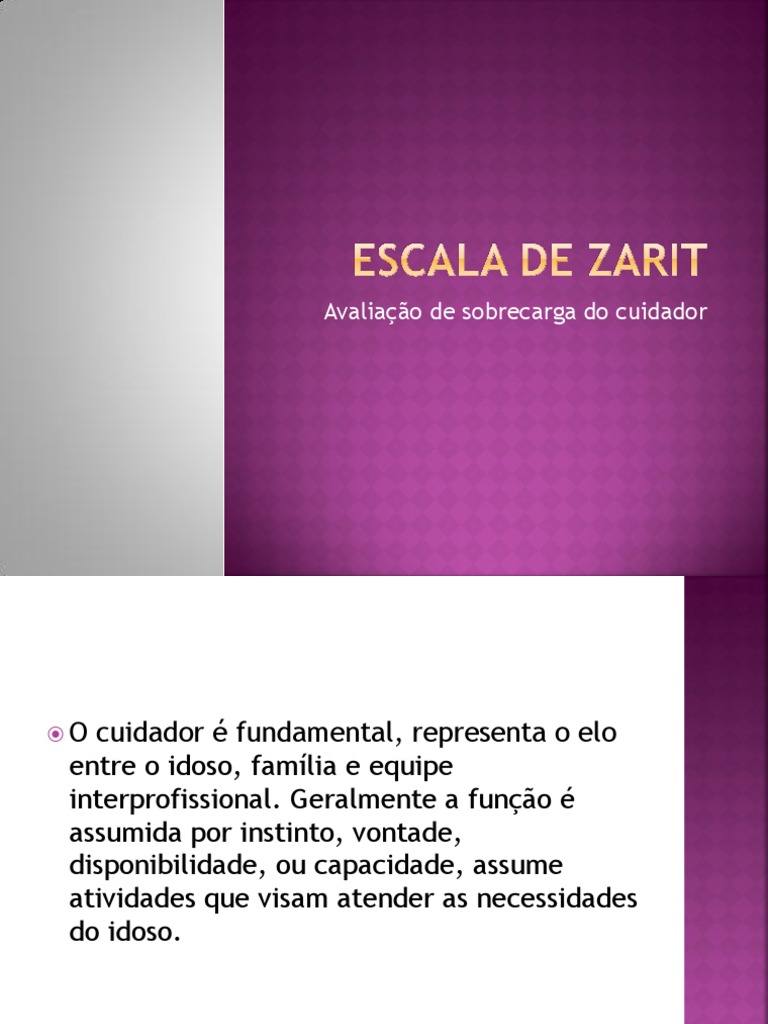Escala de Zarit Slides | PDF | Família | Estresse (Biologia)