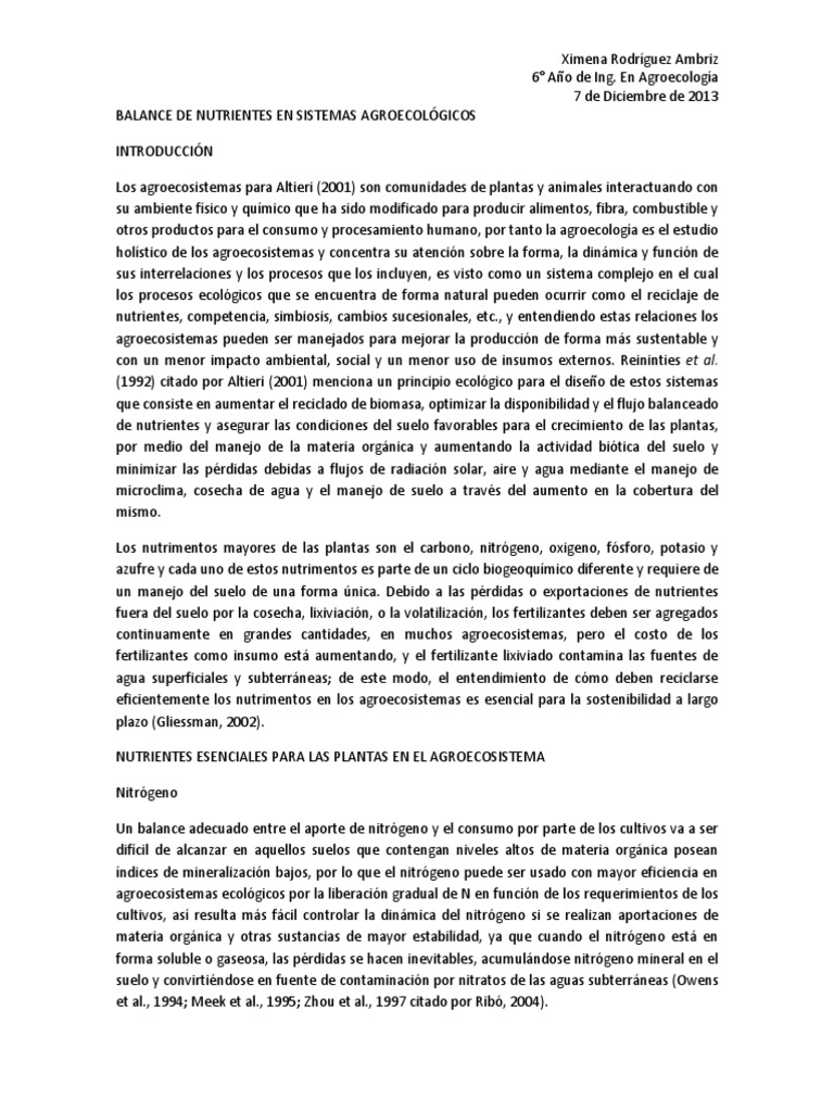 Balance de Nutrientes | PDF | Fertilizante | Suelo