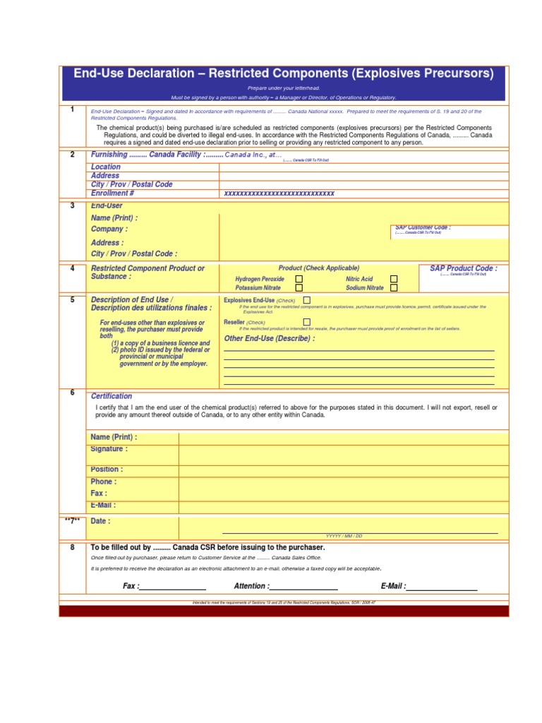 End-Use Declaration for Restricted Components (Explosives Precursors ...
