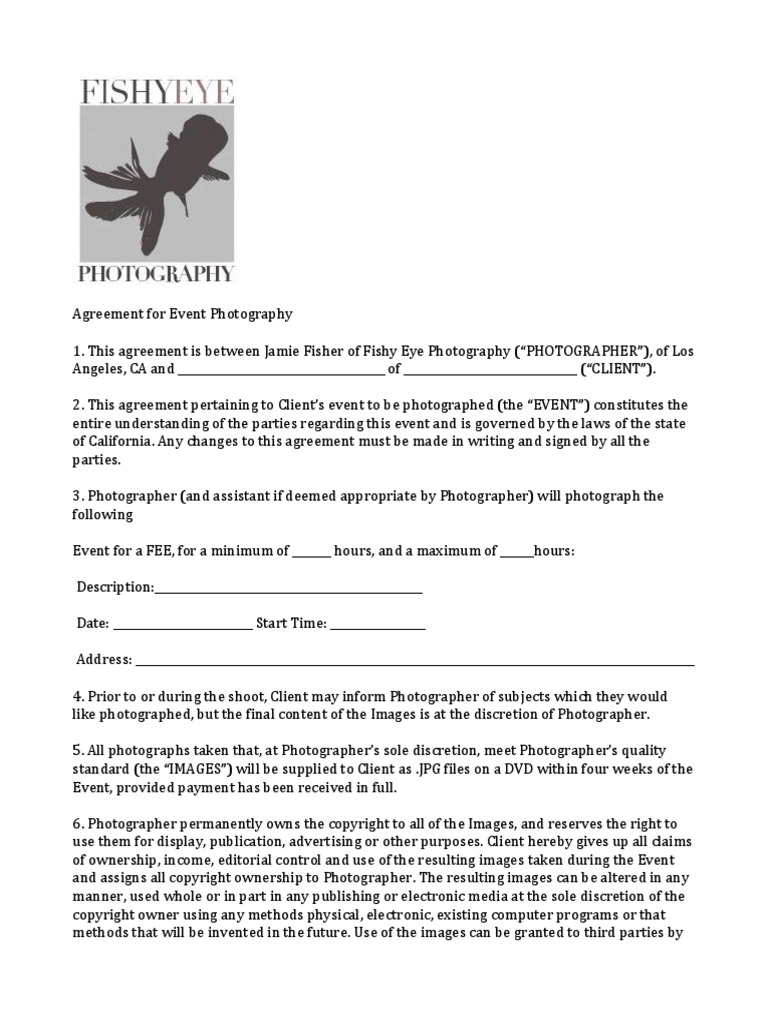 Event Photography Agreement Template | PDF | Indemnity | Government ...