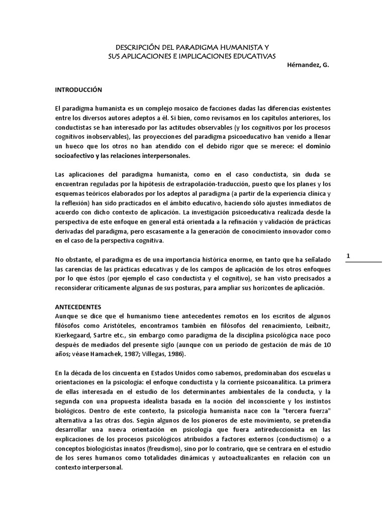 Descripcion Paradigma Humanista Pdf Psicologia Humanista Aprendizaje