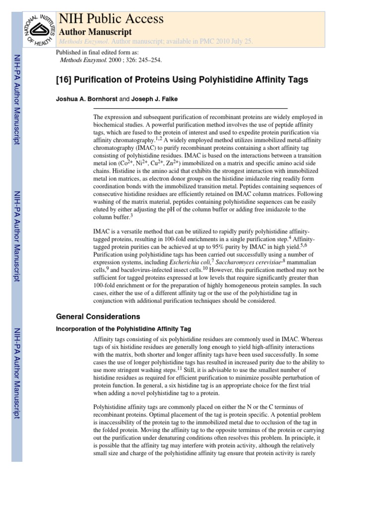 Purification of Proteins Using Polyhistidine Affinity Tags | PDF ...