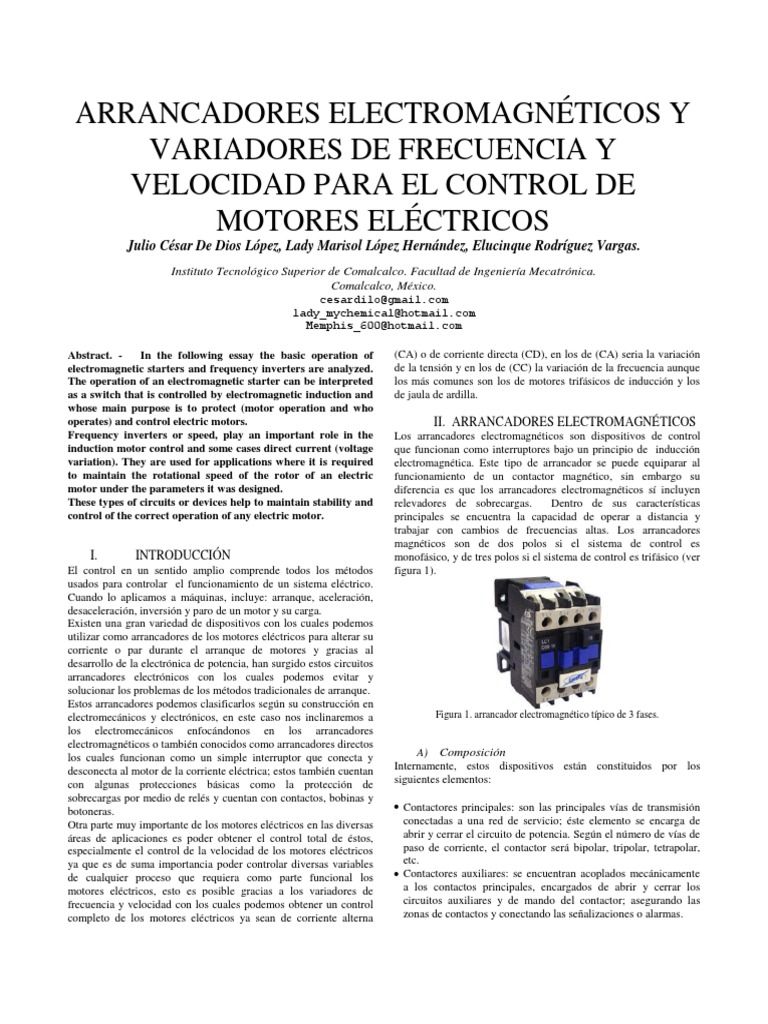 Arrancadores Electromagnéticos y Variadores de Frecuencia y Velocidad para El Control de Motores ...