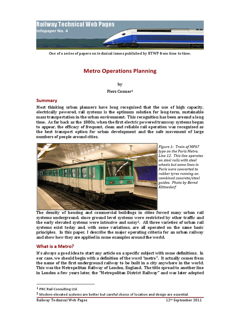 Urban Metro Operations Planning Guide | PDF