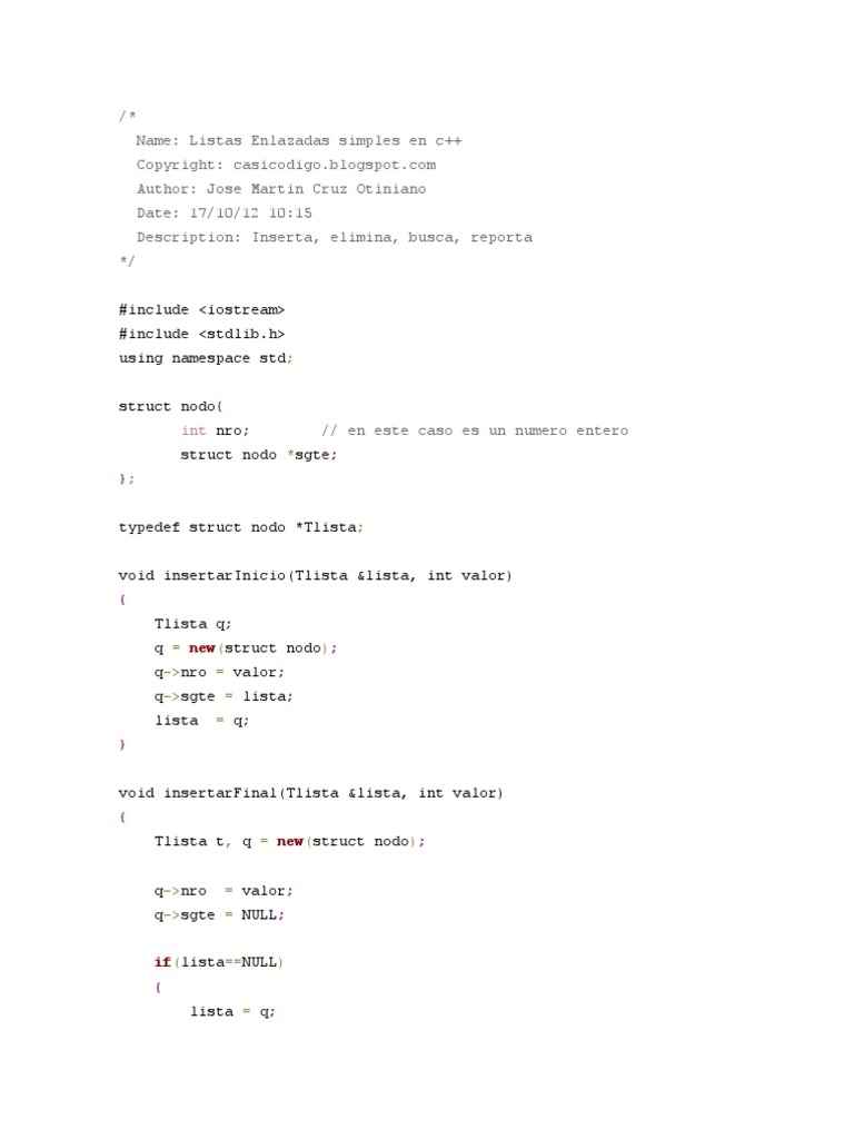 Lista Enlazada Simple Pdf C Programación De Computadoras