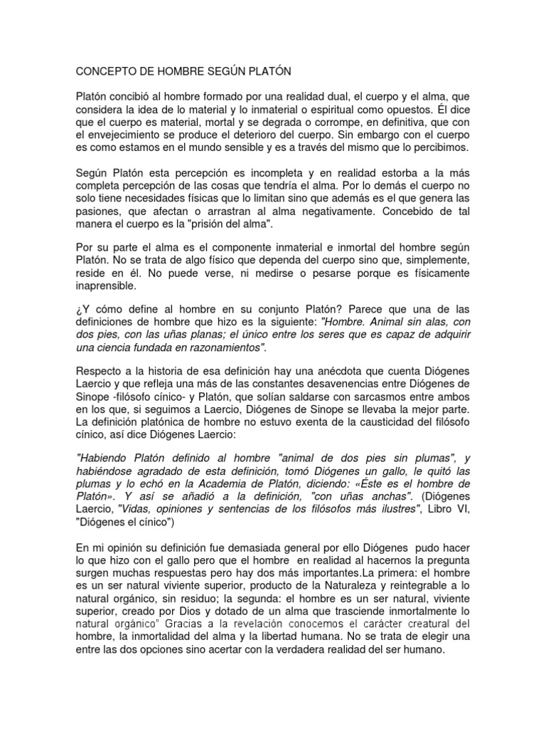 Concepto de Hombre Según Platón | PDF | Alma | Platón
