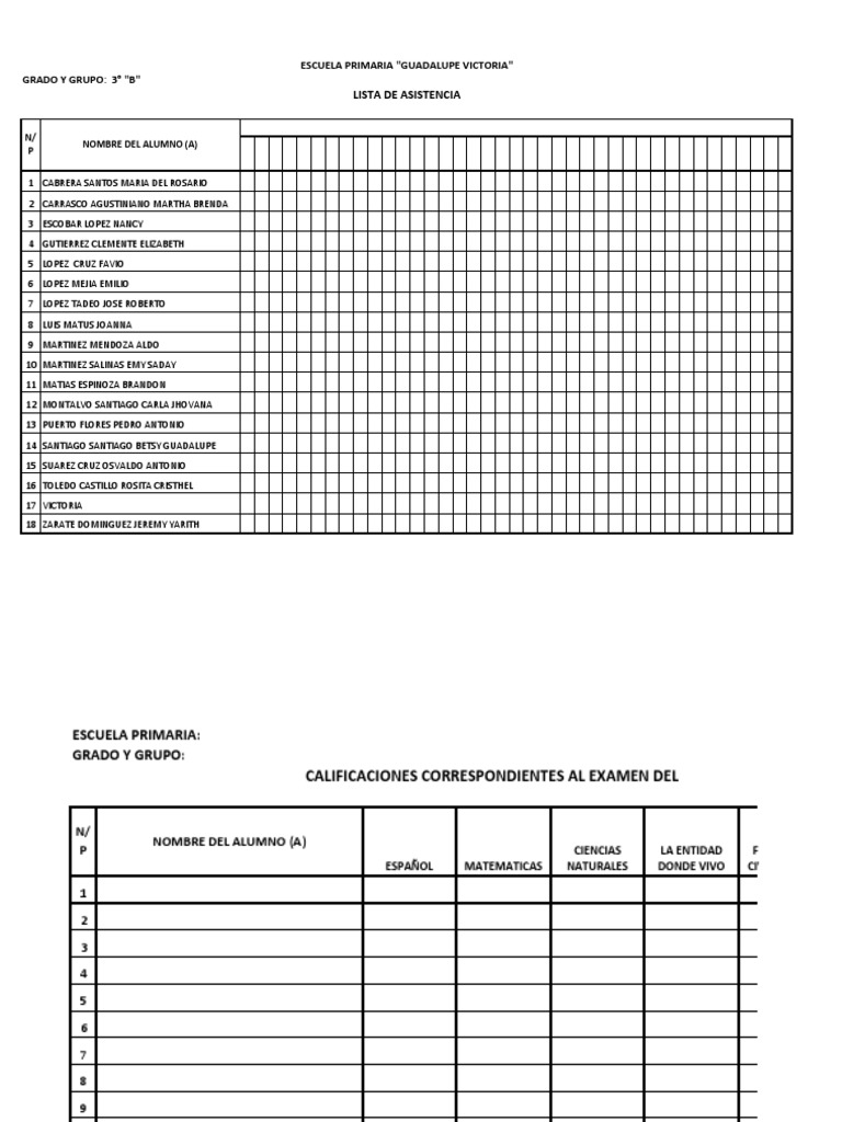 Reporte de Calificaciones 3° "B" | PDF