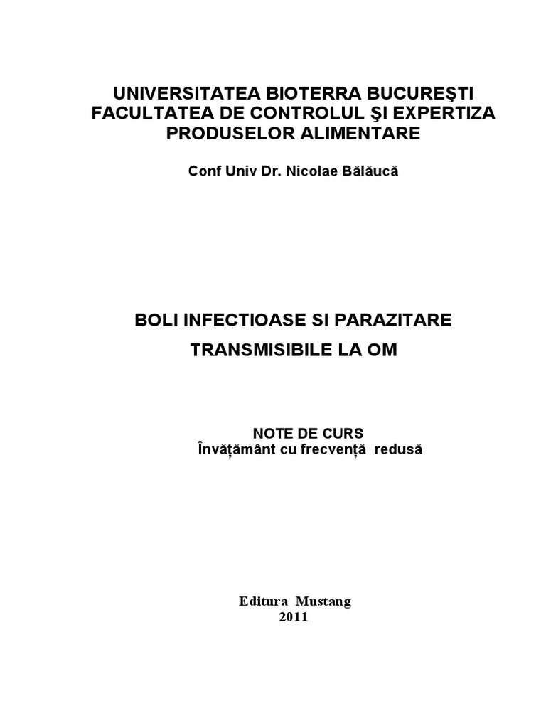 Boli Infectioase Si Parazitare Transmisibile La Om | PDF