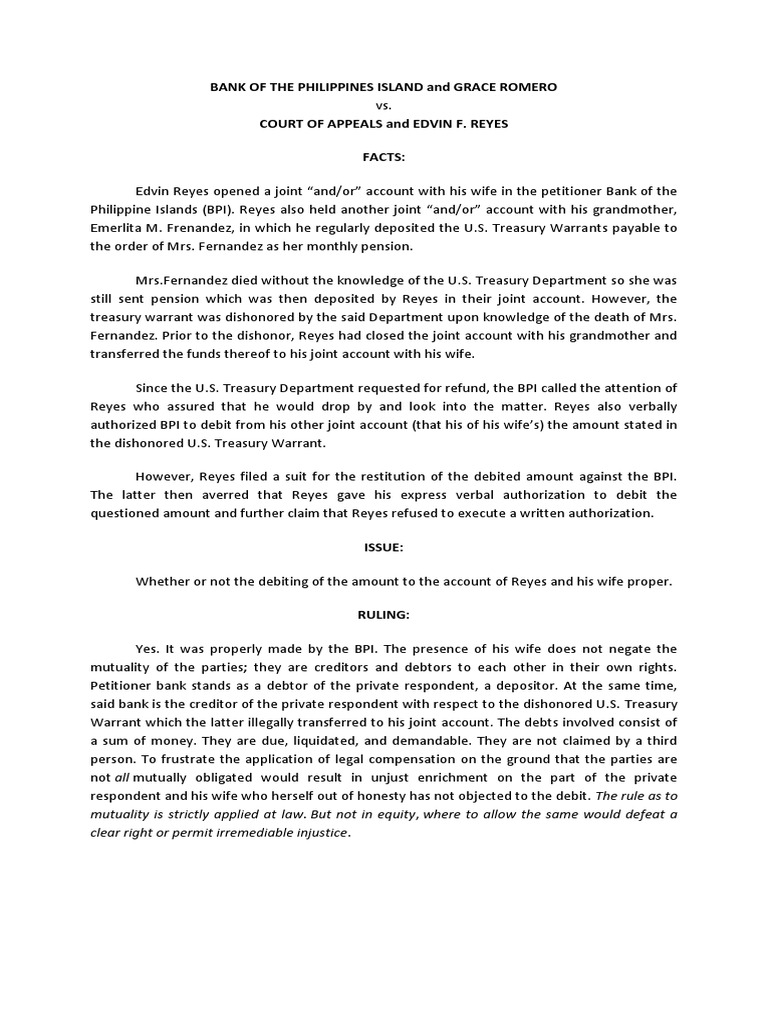 Bank of The Philippines Island and Grace Romero Case | PDF | United ...