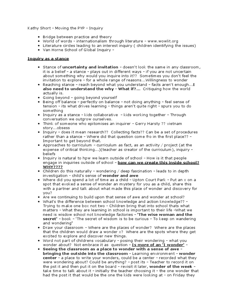 Kathy Short Inquiry As A Stance | PDF | Inquiry | Classroom