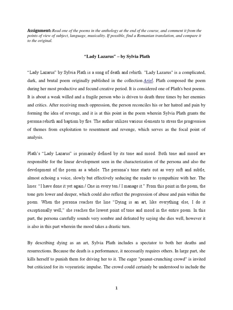 Assignment | PDF | Sylvia Plath | Poetry