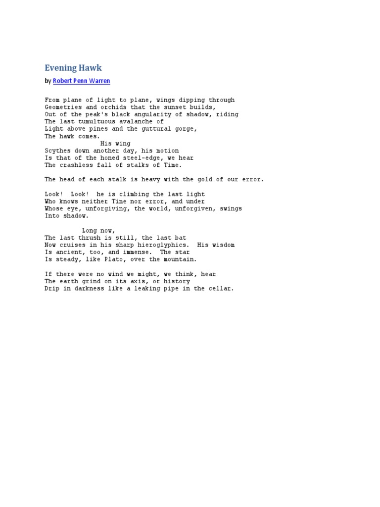 Evening Hawk: A Poetic Analysis | PDF | Young Adult | Classics
