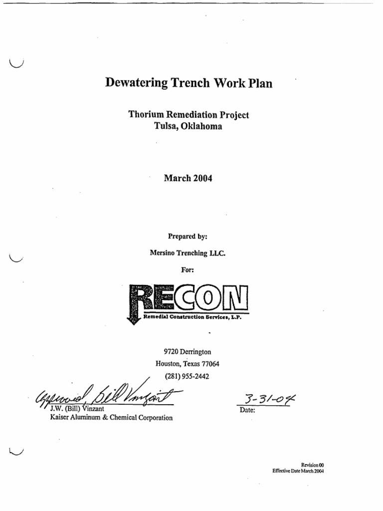 Dewatering Trench Work Plan: Thorium Remediation Project Tulsa ...