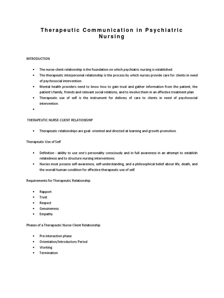 Therapeutic Communication in Psychiatric Nursing | Psychiatric And ...