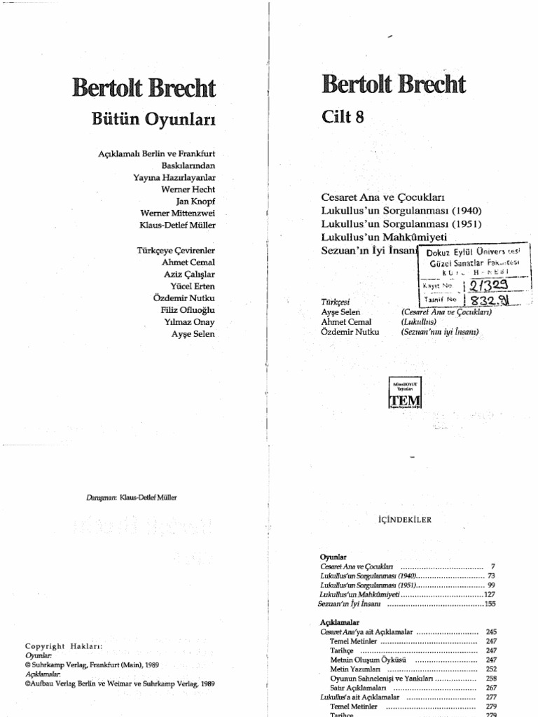 BERTOLT BRECHT Bütün Oyunları 8 | PDF