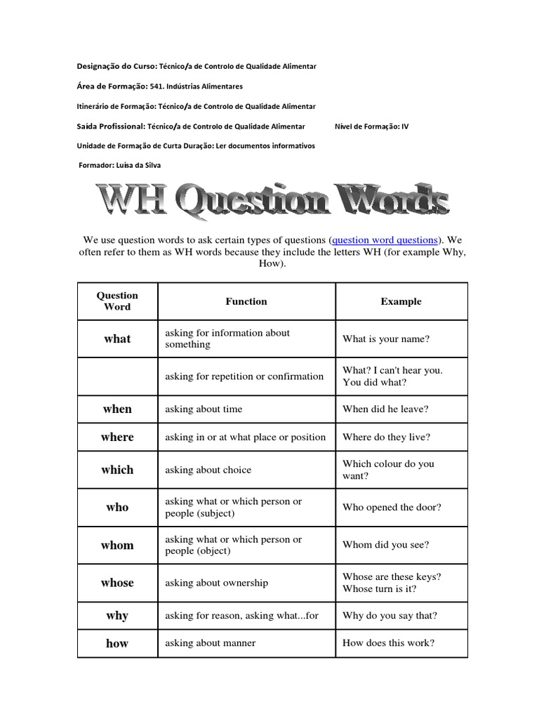 WH Questions | PDF | Question | Human Communication