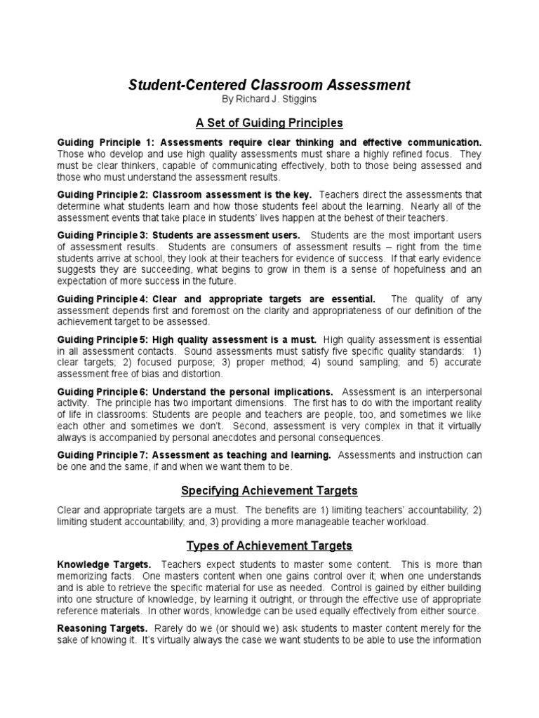 Student Centered Assessment | PDF | Educational Assessment | Reason