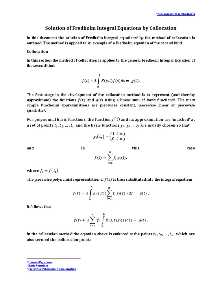 Solution Of Fredholm Integral Equations By Collocation Pdf Integral