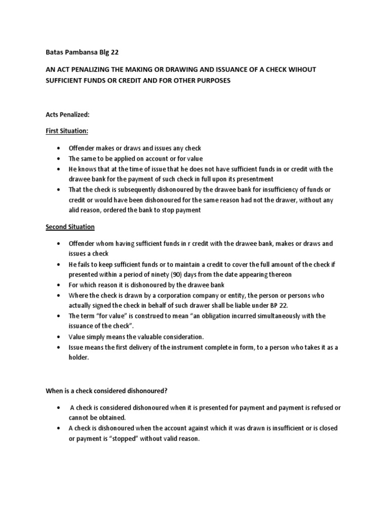 Batas Pambansa BLG 22 - SPL | PDF | Cheque | Payments