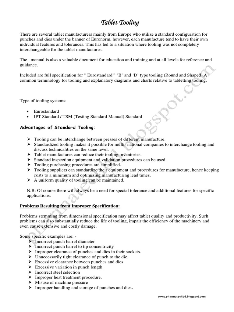 Tablet Tooling: Advantages of Standard Tooling | PDF | Tablet (Pharmacy) | Wear