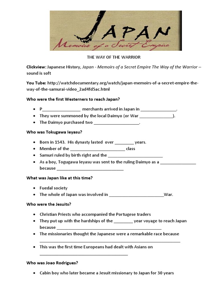 The WAY of The WARRIOR - Notetaking Scaffold | PDF | Samurai | Japanese ...