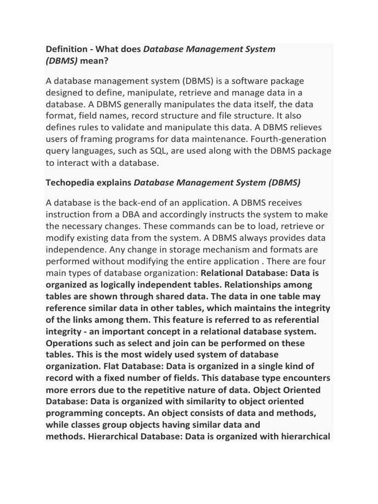 Database Management System Pdf Databases Computer File