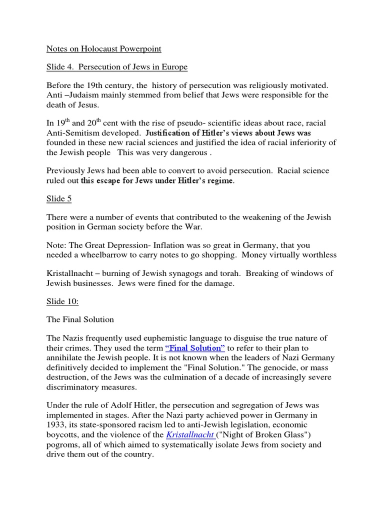 Notes On Holocaust Power Point | PDF | Politics | Social Science