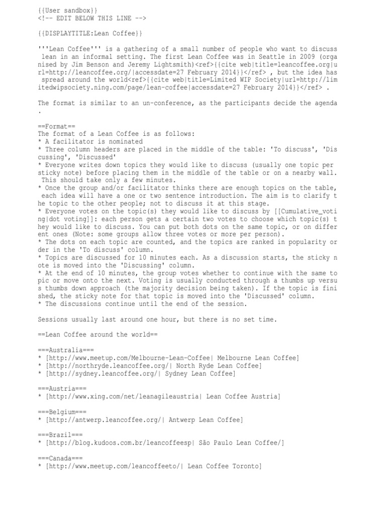 Lean Coffee Wikipedia Entry 2014feb27 | PDF | Wikipedia | Communication