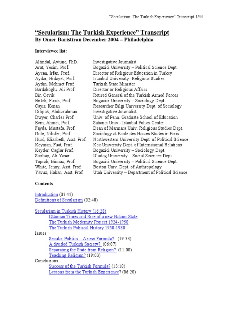Turkish Secularism: A Historical Overview | PDF | Turkey | Ottoman Empire