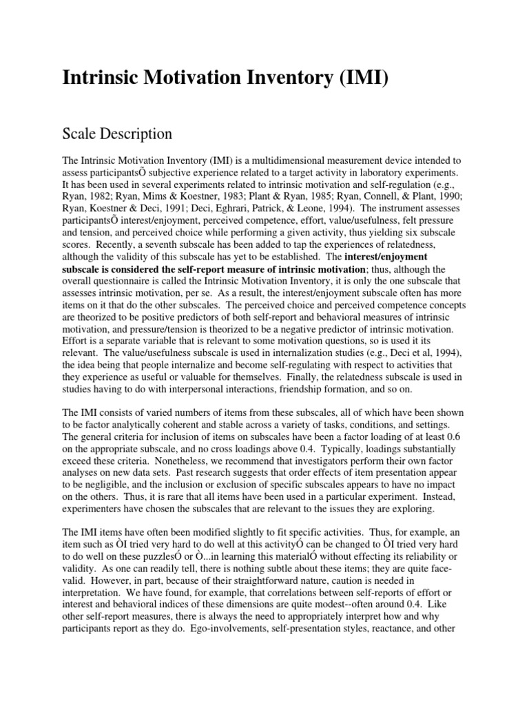 Intrinsic Motivation Inventory (Motivatie Intrinseca) | Self Report ...