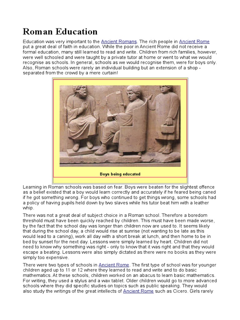 Roman Education: Ancient Romans Ancient Rome | PDF