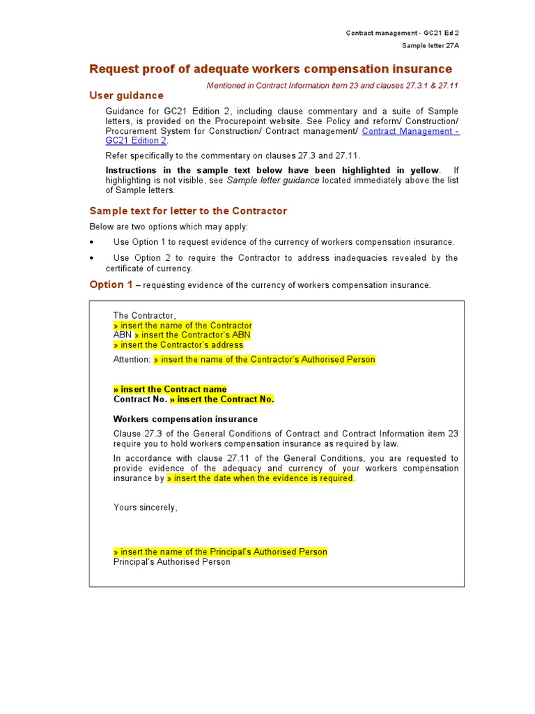 Request Proof of Adequate Workers Compensation Insurance | PDF ...